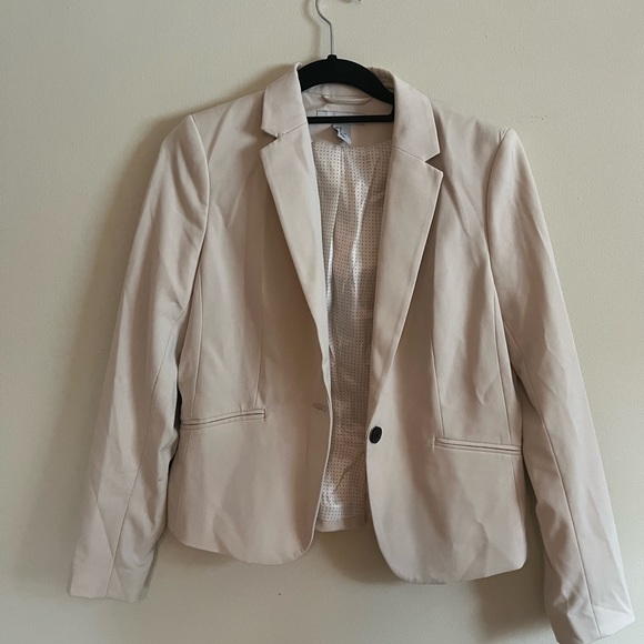H&M | Jackets & Coats | Hm Cream Cropped Leather Jacket | Poshmark